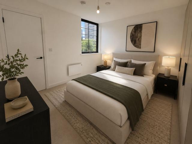 This fully furnished fifth floor two bedroom apartment, with floor to ceiling windows, is located at Lockside House