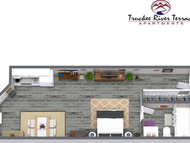 Truckee River Terrace Studio Apartment for Rent at 501 W 1st St, Reno, NV 89503 Downtown Reno