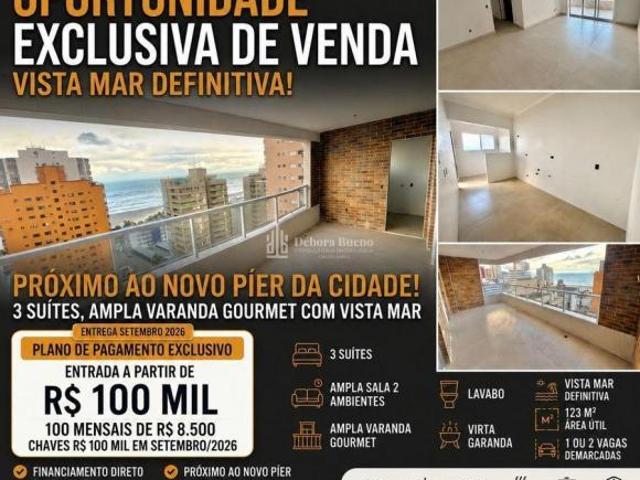 Vista Mar,3 Dorm,3Suítes,2Vagas,Sacada Gourmet,Lazer Completo,Entrada de Apenas R$ 100Mil,Novinho e
