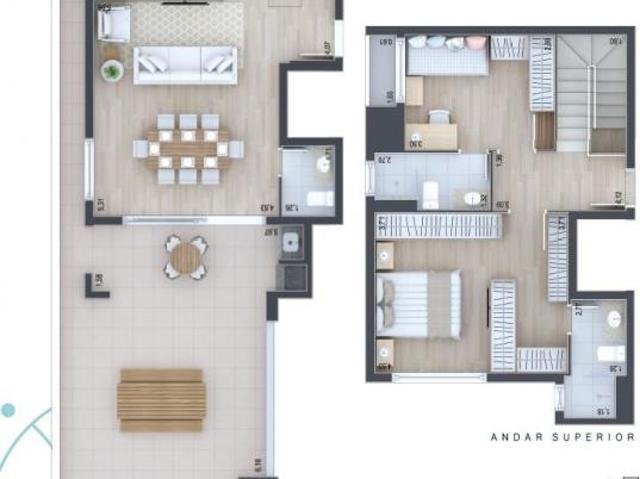 Agua Verde Apart. Duplex 2 quartos sendo 1 suite 156m² privativos