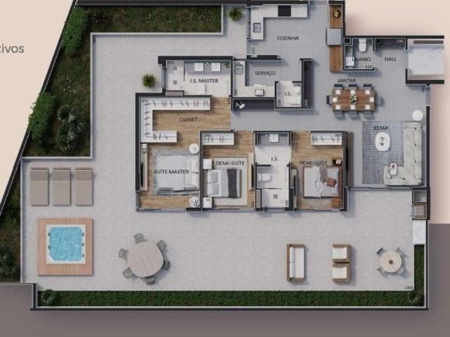Agua Verde Apart. Garden com 1 suite+ 2 demi, 3 vagas 293,96m² privativos