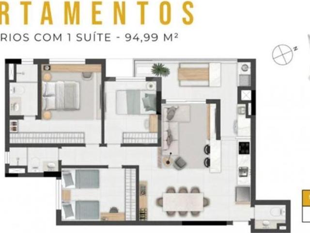 Agua Verde Apar. novo 3 quartos sendo 1 suite 2 vaga 94,99m² privativos