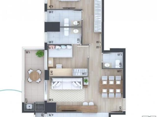Agua Verde Lançamento 2 quartos sendo 1 suite 1 vaga face norte