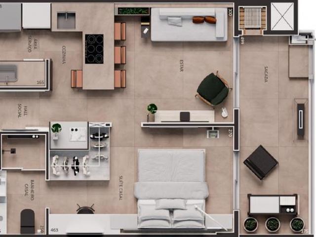 Alto Padrao Parque Barigui 1 Quarto 48,72 m² privativos