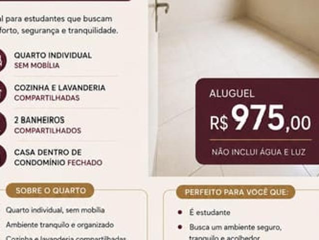 Alugo quarto em condomínio