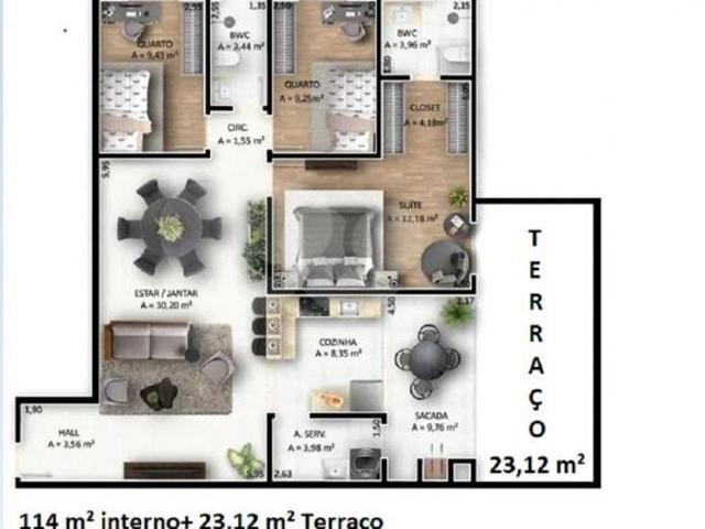 Amplo apartamento residencial no Batel – 135m² privativos