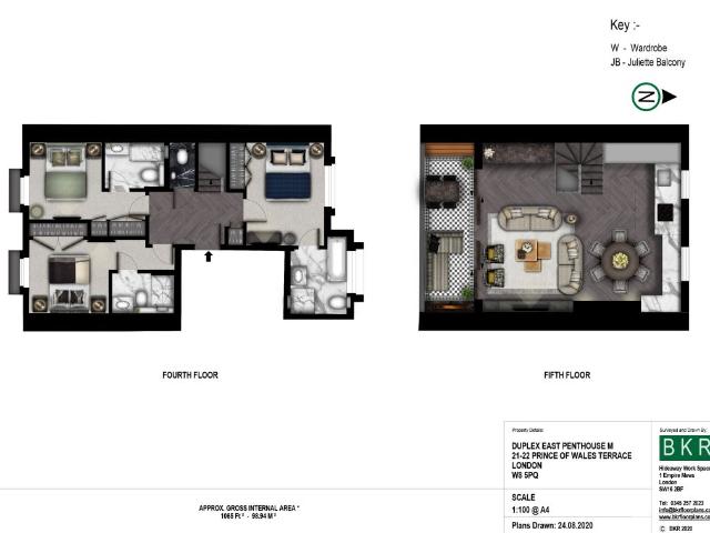 apartment for rent in 12A, East Penthouse, 21 22 Prince Of Wales Terrace, High Street Kensington, London, W8 5PQ