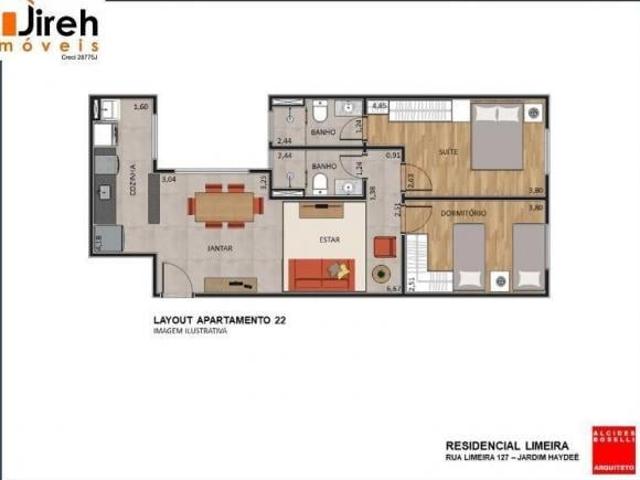 Apartamento 60 M² Jardim Haydee, 2 Dormitórios sendo 1 Suíte 1 VAGA