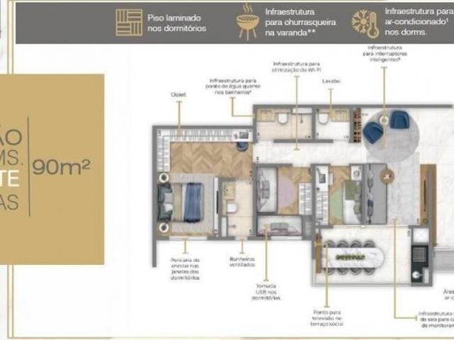 Apartamento 74 m2 2 dormitórios 1 suíte ou 2 suítes 1 Vaga Varanda Gourmet à venda no B
