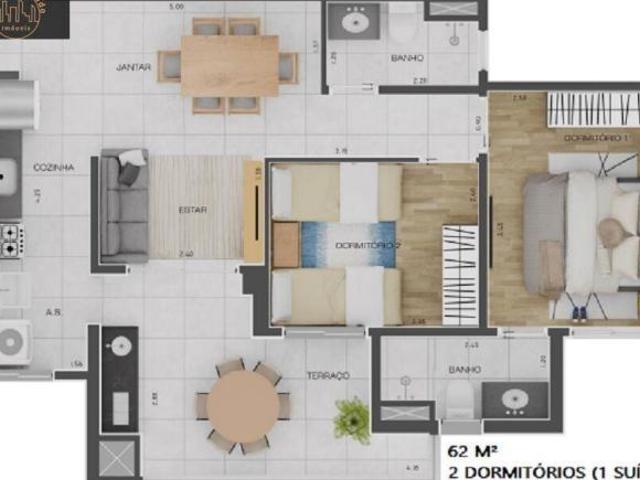 Apartamento 74 m² 3 dormitórios sendo 1 suíte varanda gourmet 2 vaga à venda no bairro Campest