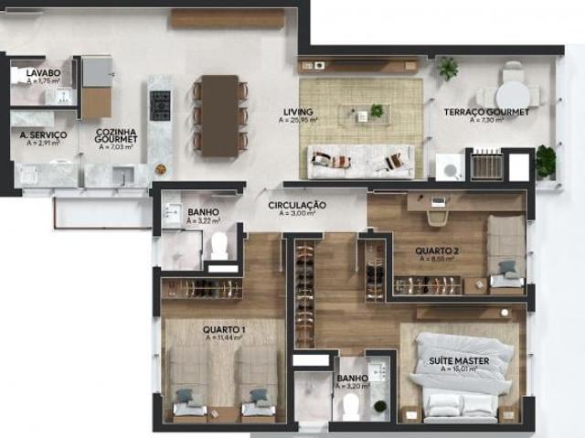 Apartamento 107,30m² privativos, com 3 quartos 1 suíte Villa Izabel
