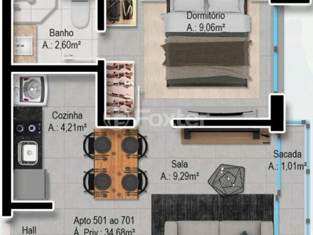 Apartamento, 1 dormitórios, 33 m², em Farroupilha