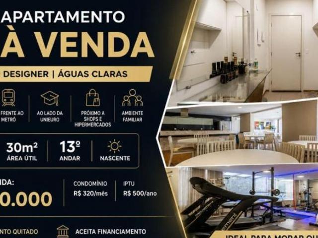 Apartamento 1 Quarto à Venda em Águas Claras, Rua 37 Norte, Metrô, Unieuro, Nascente, Financia