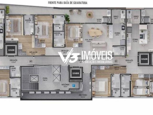 Apartamento 210 m², 4 suites, frente a Baia de Guaratuba Pr