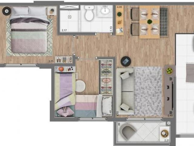 Apartamento 2 Dormitórios c/ Terraço e vaga coberta