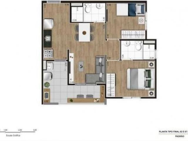 Apartamento 2 Dormitórios c/ Terraço e Vaga de Garagem Chácara Santo Antônio