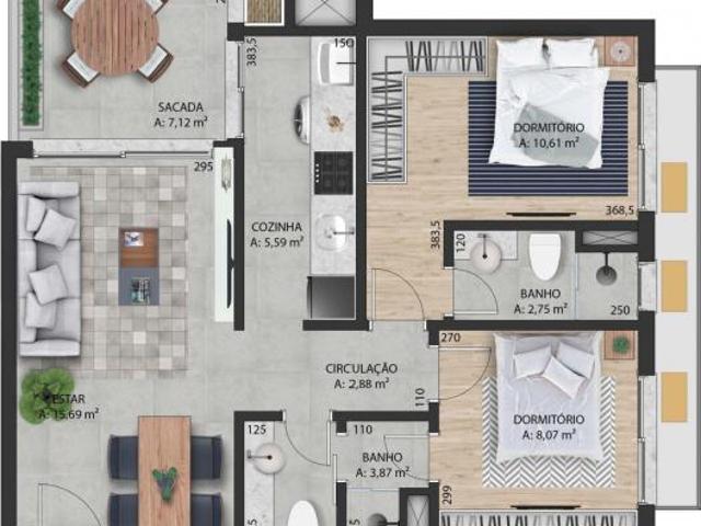 Apartamento 2 dormitórios em Camobi
