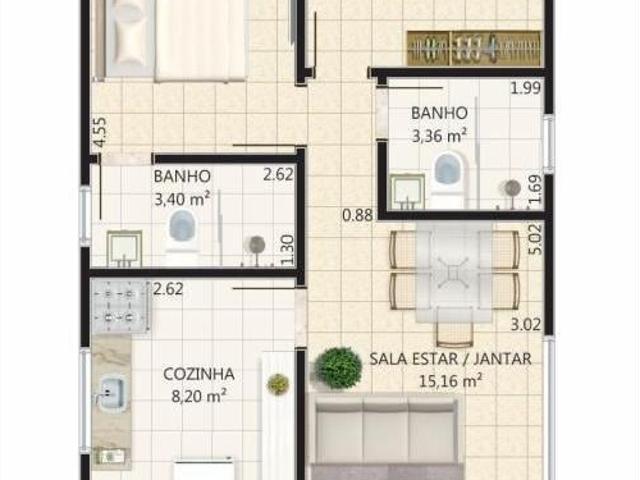 Apartamento 2 dormitórios para Venda em Praia Grande, Boqueirão, 2 dormitórios, 1 suíte, 2 banheiros