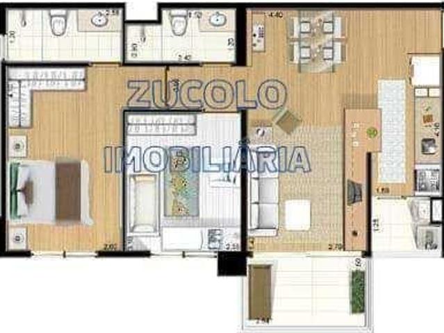 Apartamento 2 dormitórios, sendo 1 suíte e 2 vagas de garagem dentro do condominio completo no Bairr