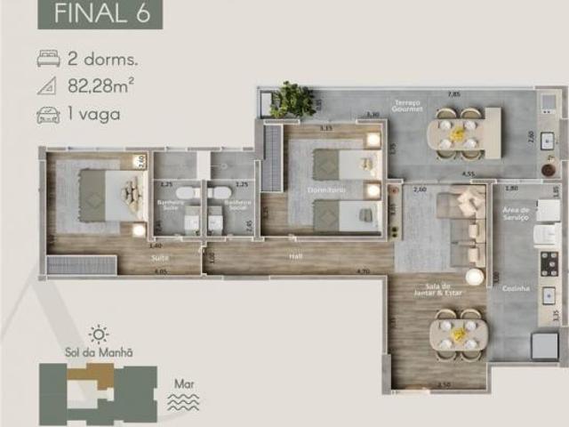 Apartamento 2 Quartos, 1 Suite, 1 Vaga
