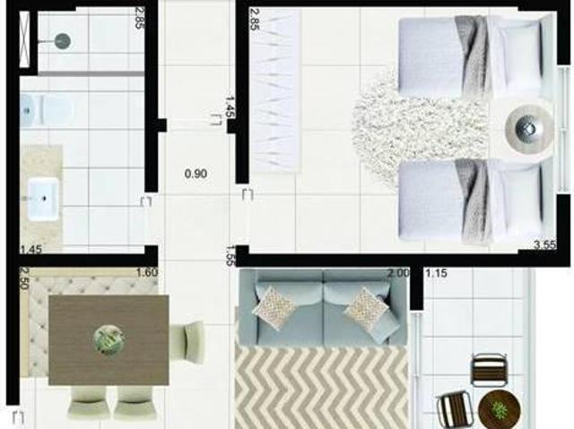 Apartamento 2 Quartos, 1 Suite, 1 Vaga