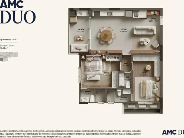 Apartamento 2 Quartos com 2 Suítes e 86m² Campinas JMS