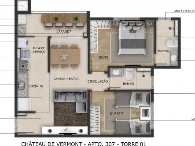 Apartamento 2 quartos Lindoia Residencial Château de Vermont