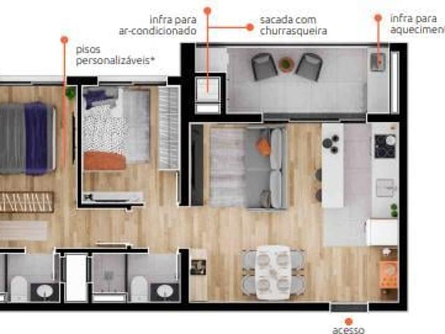 Apartamento 2 Quartos sacada com churrasqueira em Condomínio Clube no Novo Mundo