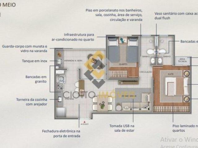 Apartamento 2 quartos sendo 1 suite Paquet