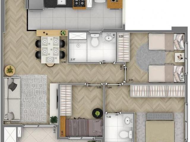 Apartamento 3 Dormitórios c/ Suíte e Terraço c/ Churrasqueira