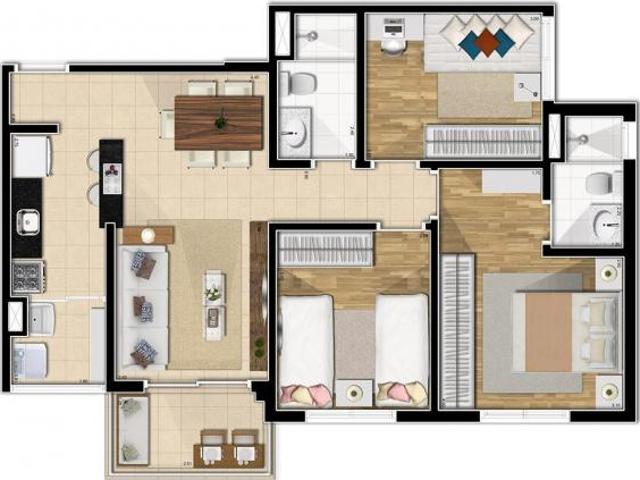 Apartamento 3 Dormitórios c/ Suíte Interlagos