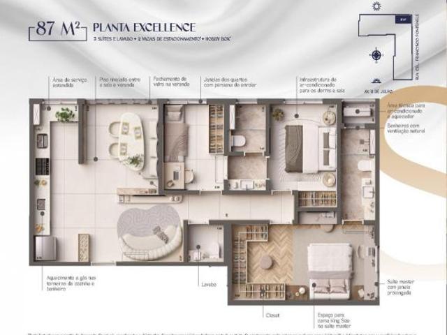Apartamento 3 dormitórios Vila Adyanna 87m² su[ite Varanda Hobby Box