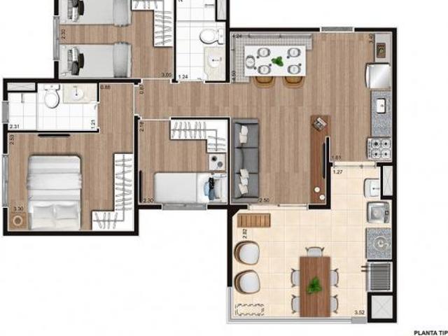 Apartamento 3 Dorms, suíte, terraço com churrasqueira à carvão
