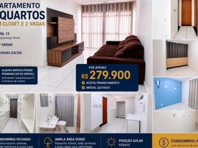 APARTAMENTO 3 QUARTOS, 1 SUÍTE COM CLOSET E 2 VAGAS – QNL 13 TAGUATINGA NORTE