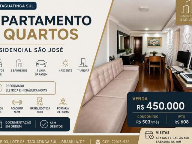 Apartamento 3 Quartos à Venda em Taguatinga Sul | Reformado | Suíte | Nascente | R$ 450 Mil