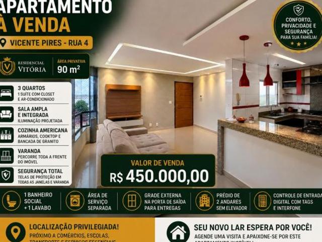 Apartamento, 3 Quartos, Vicente Pires, Rua 4, Suíte, Closet, 90m² e Permuta Carro
