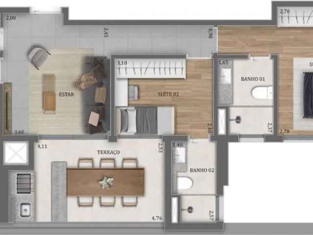 Apartamento tipo para venda com 2 quartos, sendo 2 suítes, 79m²