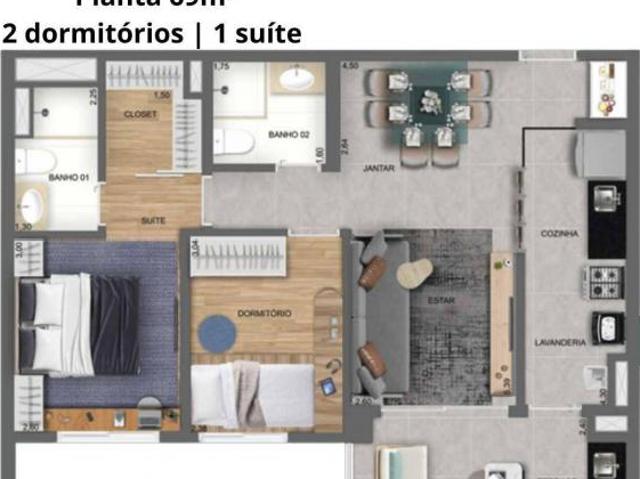 Apartamento tipo para venda em City América com 2 quartos, sendo 1 suíte, 69m²
