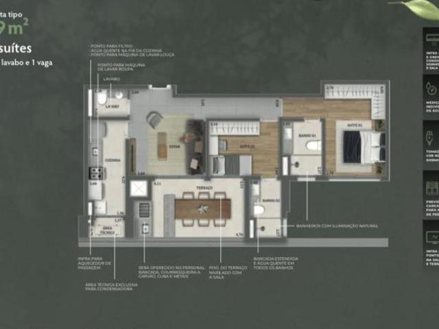 Apartamento tipo para venda em Água Branca com 2 quartos, sendo 2 suítes, 79m²