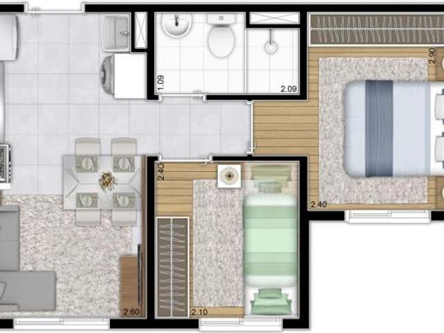 Apartamento Vila Prudente com 2 dormitorio casa verde amarela