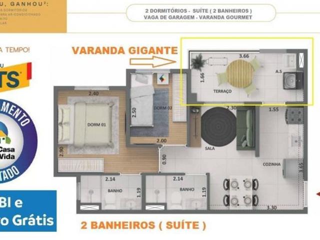 Apartamento a Venda na Mooca com 45m² e 2 Dormitórios com 2 Banheiros Suite e com VAGA DE GARAGEM