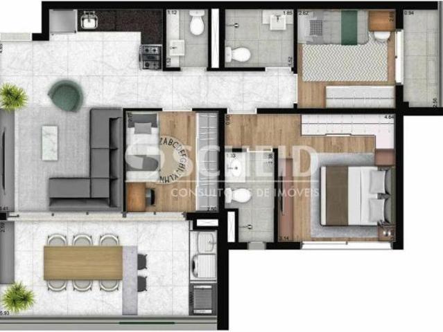 Apartamento à venda no Brooklin Novo. 3 dormitórios 1 suíte, varanda gourmet, 2 vagas