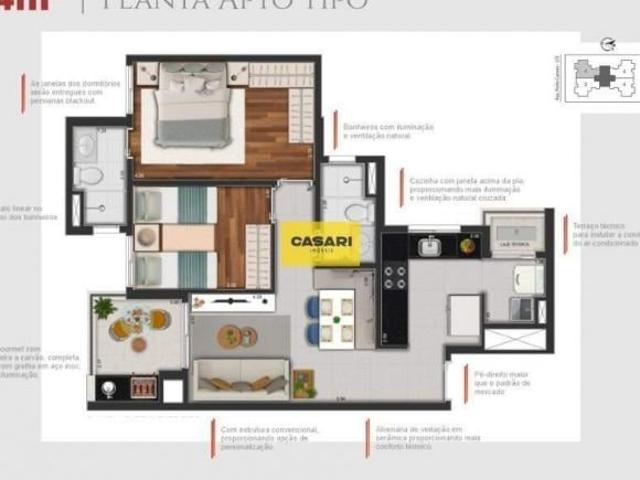 Apartamento à venda no Campestre em Santo André 2 dormitórios 1 suíte e 1 vaga de garagem