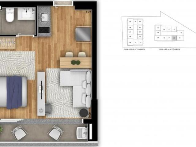 Apartamento 2 quartos sacada 1 vaga frente ao Jardim Botânico My Place