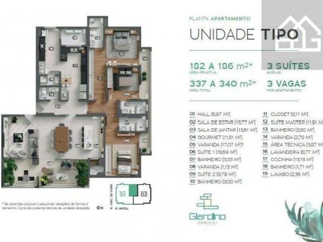 Apartamento a venda, alto padrão Edifício Giardino Cancelli