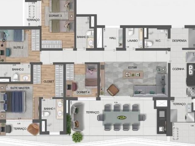Apartamento no 19º andar com 120 m³, 3 suítes, no Paraiso, Aclimação