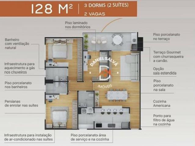 Apartamento à venda com 3 dormitórios sendo 2 suítes, 128 m² por R$ 899.000 Parque das Nações At