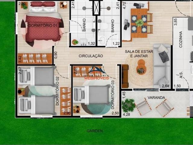 Apartamento à venda em Cotia SP, Jardim São Vicente: 3 quartos, 1 suíte, 2 salas, 2 banheiros, 1 vag