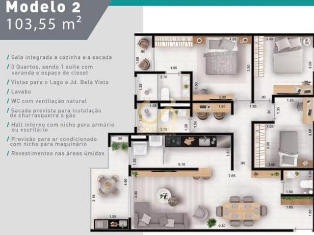 Apartamento à venda em Indaiatuba SP, Jardim Bela Vista: 3 quartos, 2 suítes, 2 vagas, 103m²
