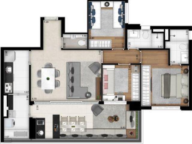 Apartamento à venda em Pinheiros, São Paulo SP: 3 quartos, 1 suíte, 2 salas, 2 banheiros, 2 vagas e